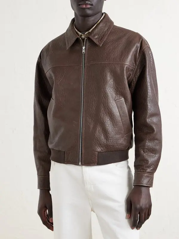 FRAME Textured-leather Bomber Jacket