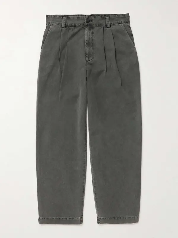 AGOLDE Slater Tapered Pleated Cotton-twill Trousers - Gray