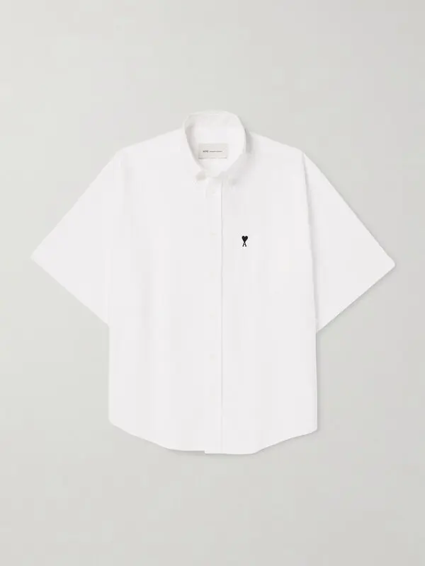 Ami Button-down Collar Logo-embroidered Cotton Shirt