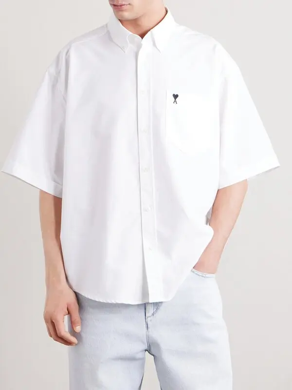 Ami Button-down Collar Logo-embroidered Cotton Shirt