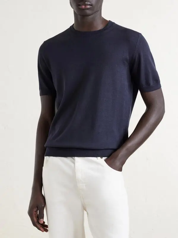 Altea Linen And Cotton-blend T-shirt - Blue