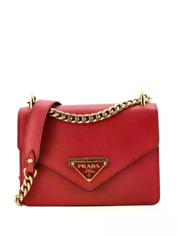 Prada Envelope Flap Chain Shoulder Bag Saffiano Leather Small Crossbody Bag - Red