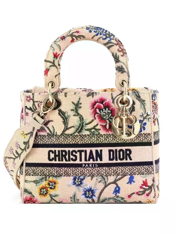 Dior Lady D-lite Bag Embroidered Raffia Medium Satchel - Neutrals