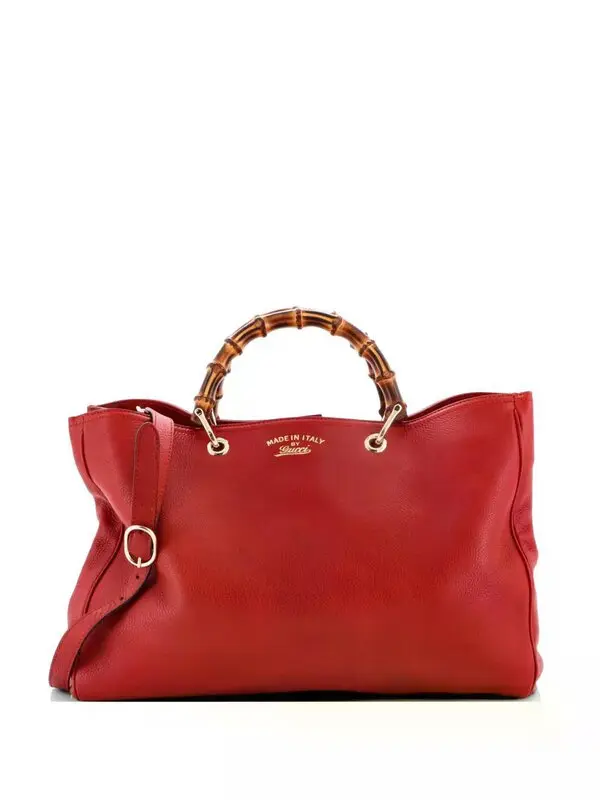 Gucci Bamboo Shopper Leather Large Tote Bag - Red