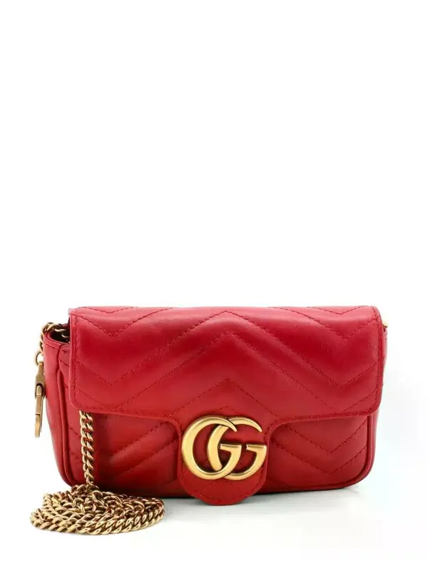 Gucci Gg Marmont Flap Bag Matelasse Leather Super Mini Crossbody Bag - Red