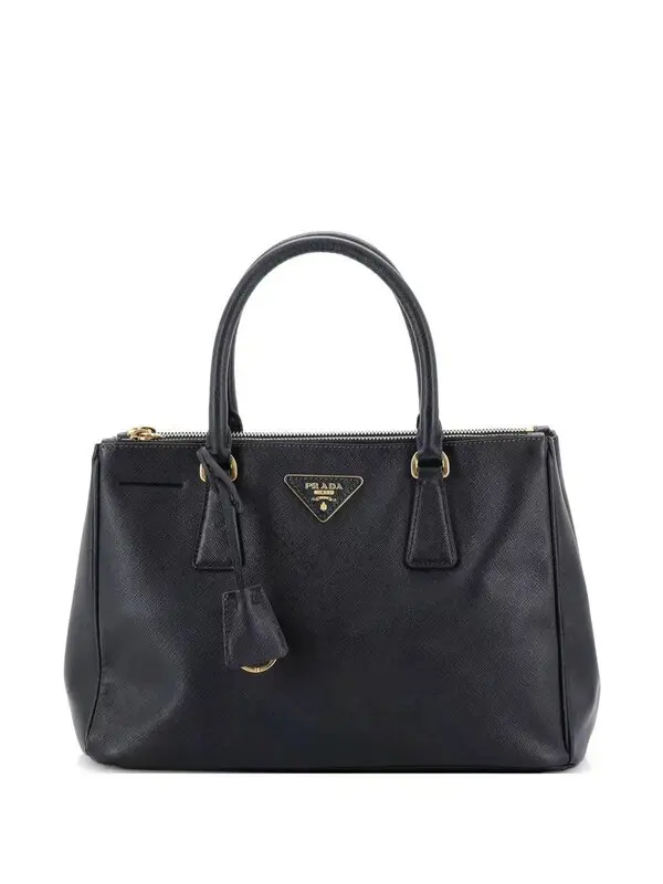 Prada Double Zip Lux Saffiano Leather Small Tote Bag - Black