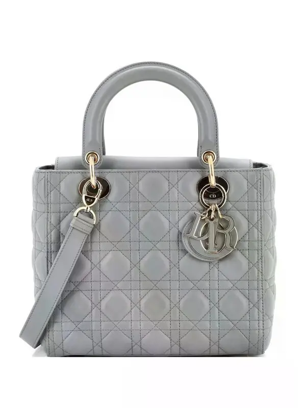 Dior Lady Nm Bag Cannage Quilt Lambskin Medium Satchel - Grey