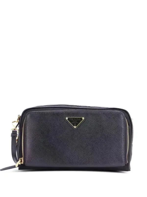 Prada Double Zip Camera Bag Tessuto And Saffiano Leather Mini Crossbody Bag - Black