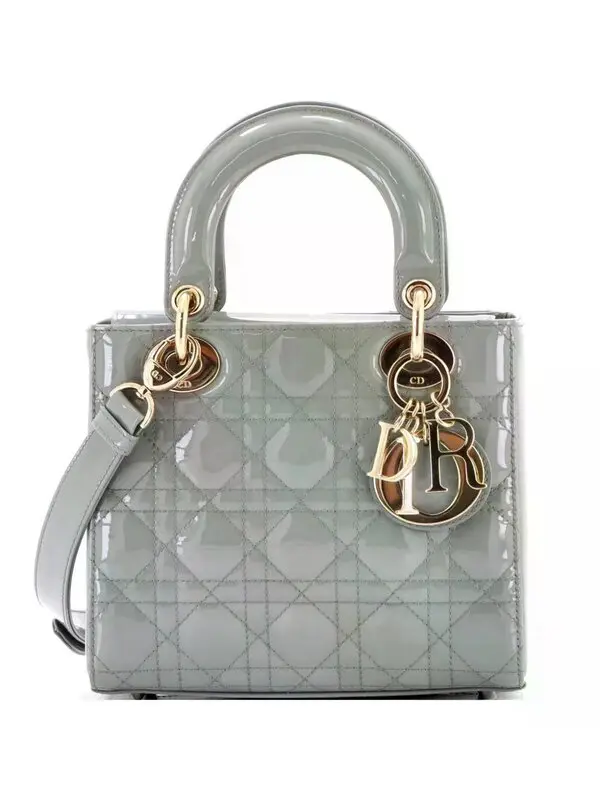 Dior Lady Bag Cannage Quilt Patent Small Satchel - Grey