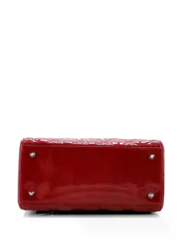 Dior Lady Medium Satchel Cannage Quilt Patent - Red