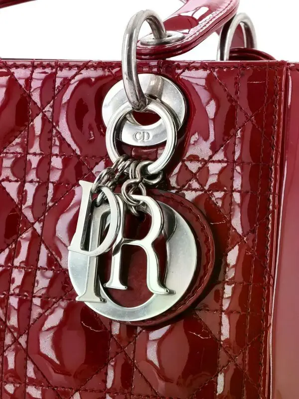 Dior Lady Medium Satchel Cannage Quilt Patent - Red