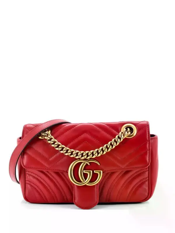 Gucci Gg Marmont Flap Bag Matelasse Leather Mini Crossbody Bag - Red