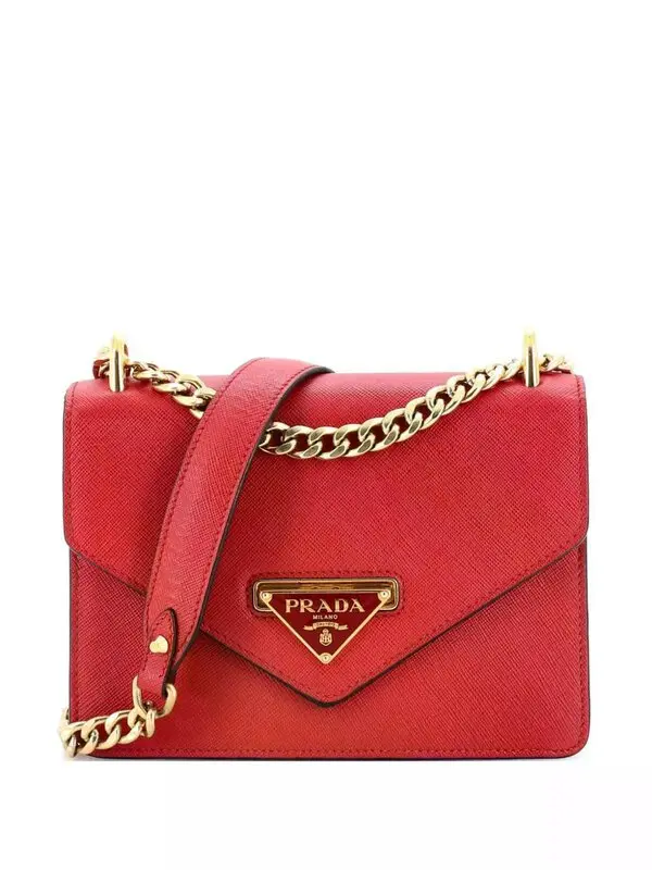 Prada Envelope Flap Chain Shoulder Bag Saffiano Leather Small Crossbody Bag - Red