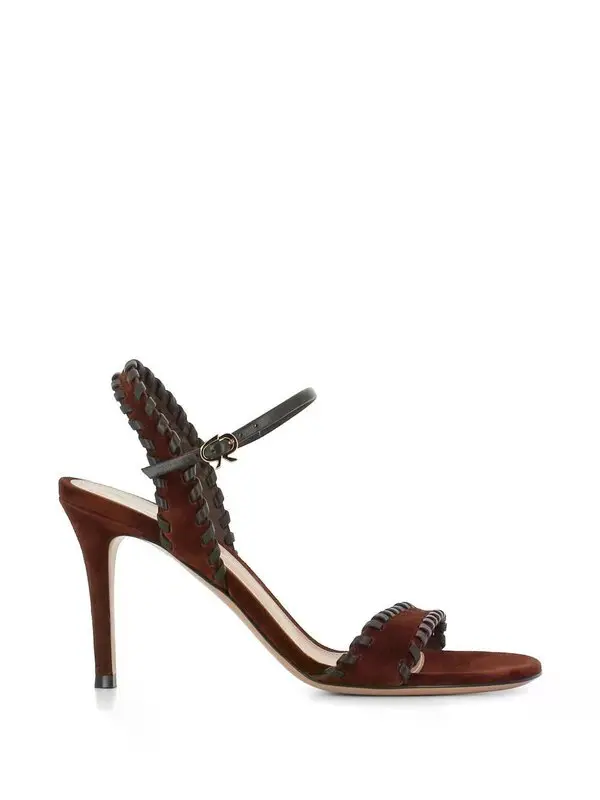 GIANVITO ROSSI Whipstitched Suede Sandals - Brown