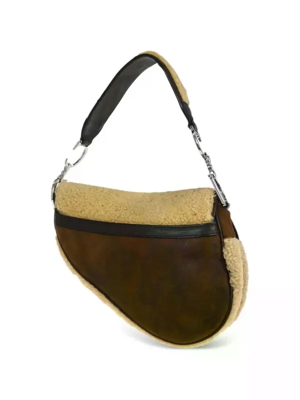 Dior 2005 Saddle Shearling Tote Bag - Neutrals