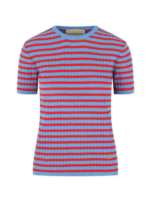 Valentino Garavani Striped Logo Knitwear - Blue