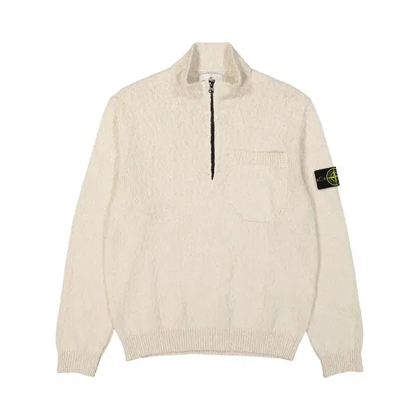 Stone Island Half Zip Textured Knit Sweater 'natural Beige - Tan
