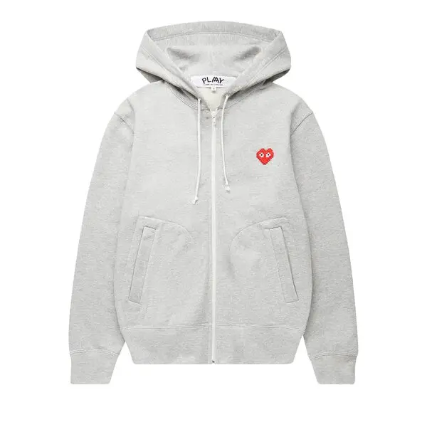 Play Comme Des Garcon Zip Hooded Sweatshirt - Grey