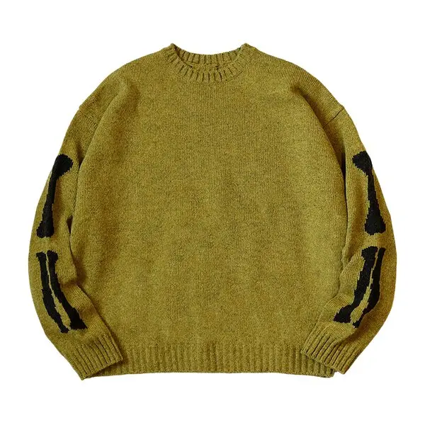Kapital 5g Wool Knit Bone Crew Sweater 'mustard - Yellow