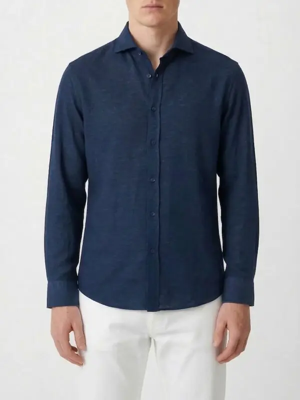 Brunello Cucinelli Shirt In Cotton And Linen - Navy