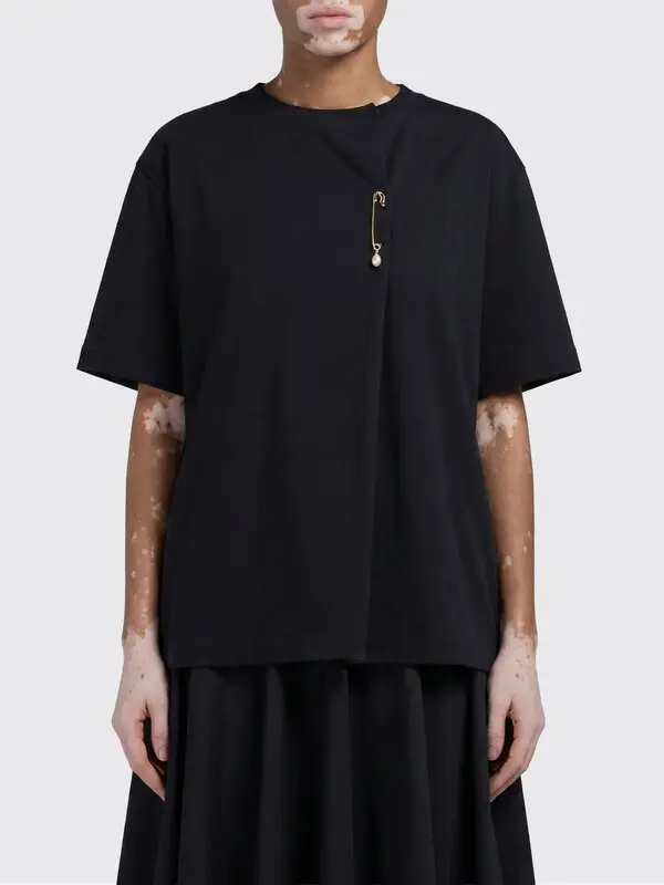 Carven Cotton T-shirt With Safety Pin Embellishment - Black