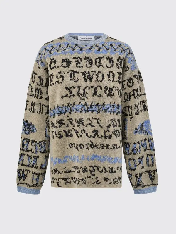 VIVIENNE WESTWOOD Wool Blend Crewneck Pullover With Graphic Print - Blue