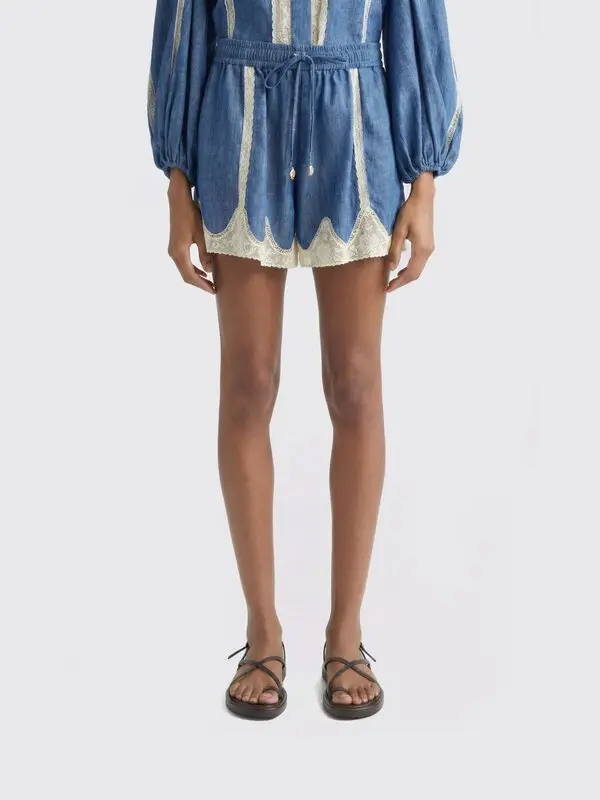 Zimmermann Awaken Linen Shorts With Lace Inserts - Blue