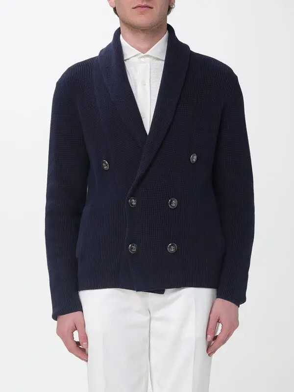 Brunello Cucinelli Shawl Collar Double-breasted Knit - Navy