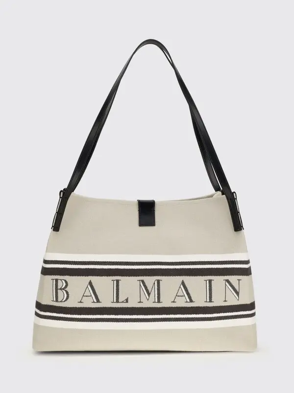 Balmain Striped Shoulder Bag - Beige