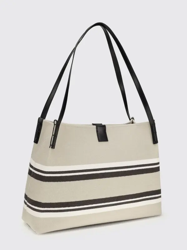 Balmain Striped Shoulder Bag - Beige