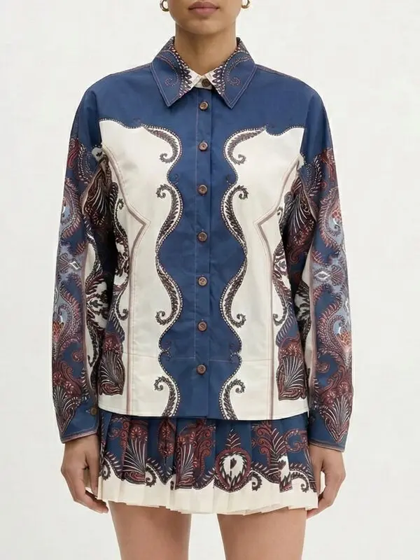 Farm Rio Printed Button-up Shirt - Blue