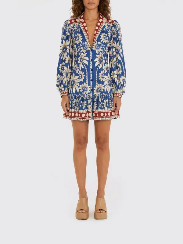 Farm Rio Floral Print Viscose Mini Dress - Blue
