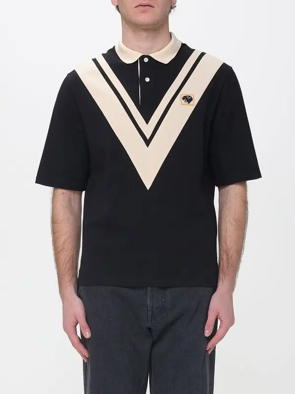 Valentino Garavani Cotton Polo Shirt With Inlaid V And Panther Patch - Black