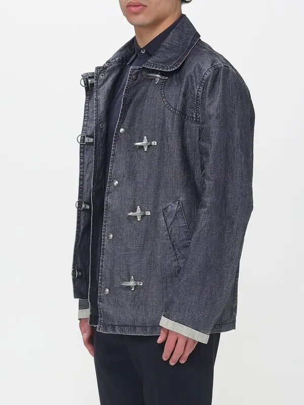 FAY Linen Canvas Jacket With Metal Hook Closure - Blue