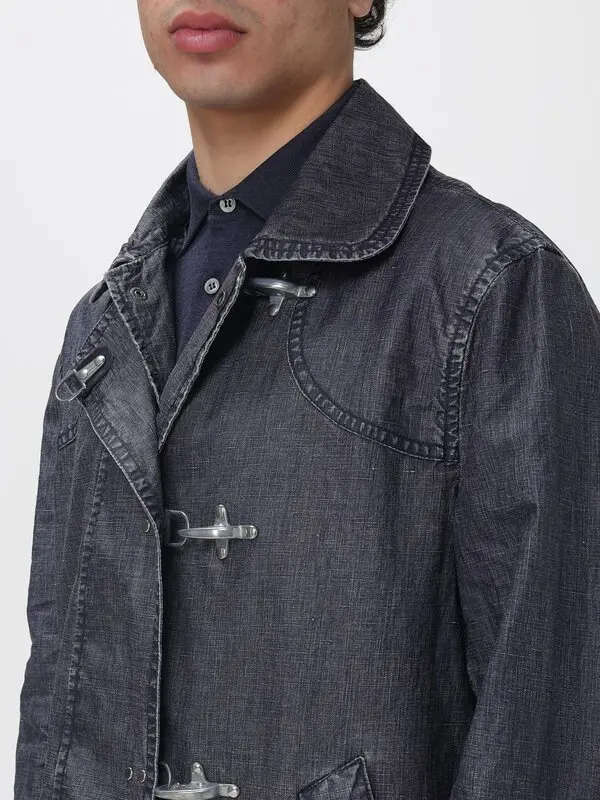 FAY Linen Canvas Jacket With Metal Hook Closure - Blue