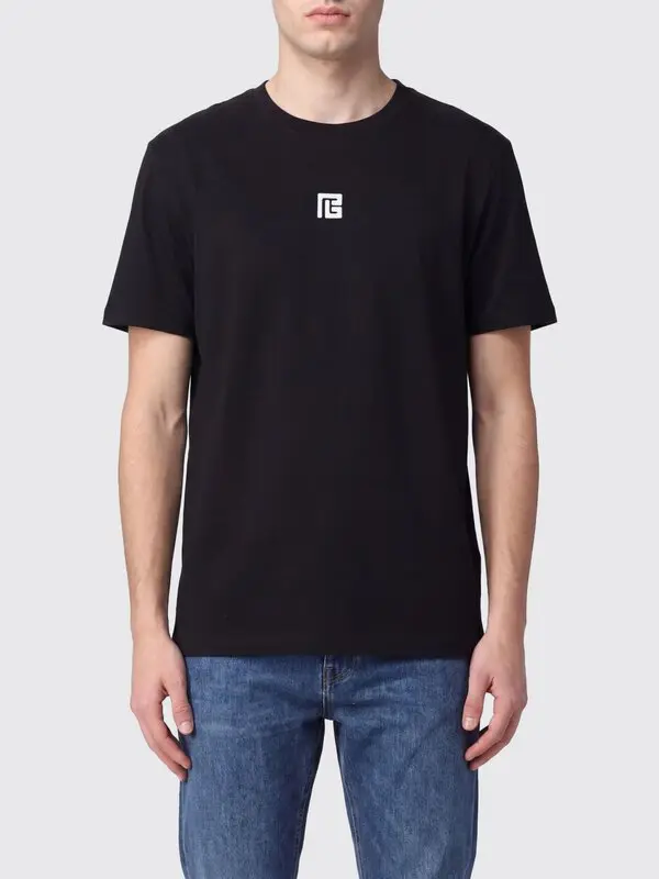Balmain Cotton-blend Crewneck T-shirt With Labyrinth Monogram - Black