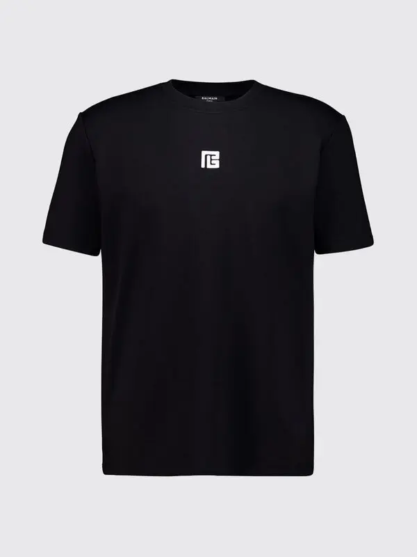 Balmain Cotton-blend Crewneck T-shirt With Labyrinth Monogram - Black