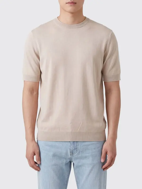 LARDINI Short Sleeve Knit Sweater - Beige
