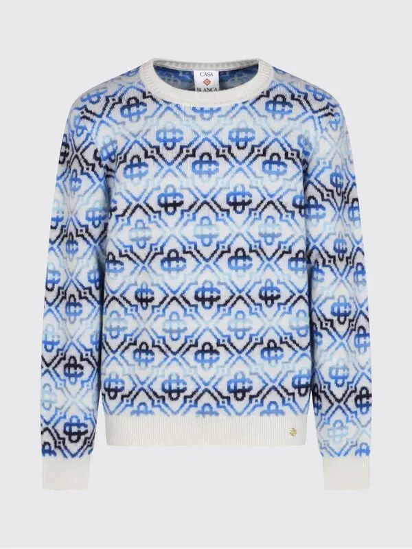 Casablanca Merino Wool Crewneck Pullover With Monogram Motif - Multicolor