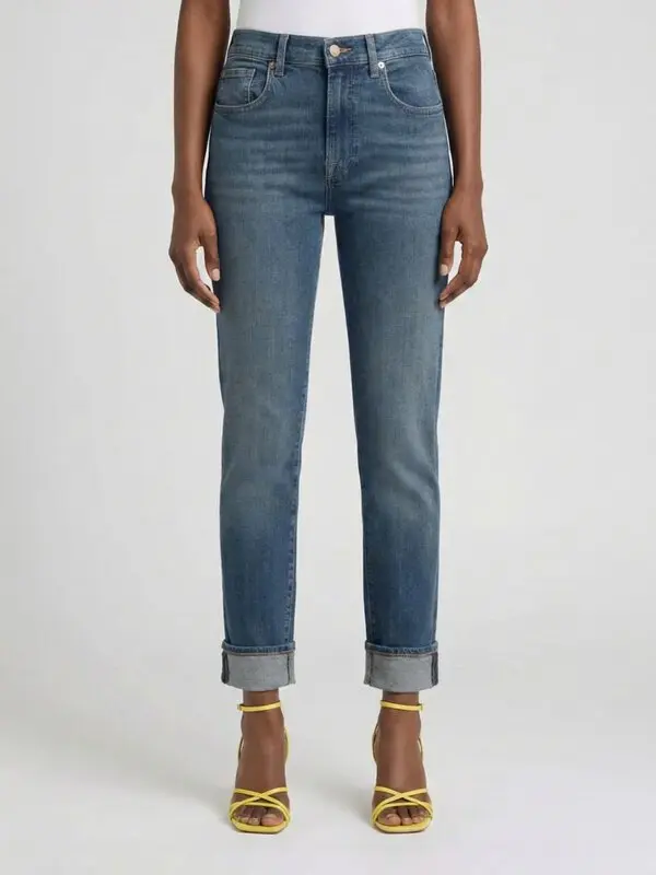 7 For All Mankind Cropped Stretch Denim Jeans - Blue