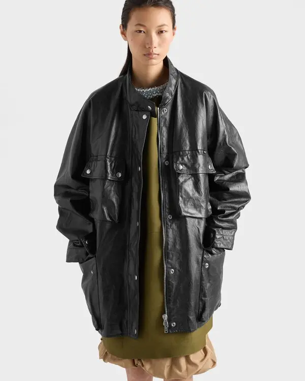 Prada Antiqued Leather Caban Jacket
