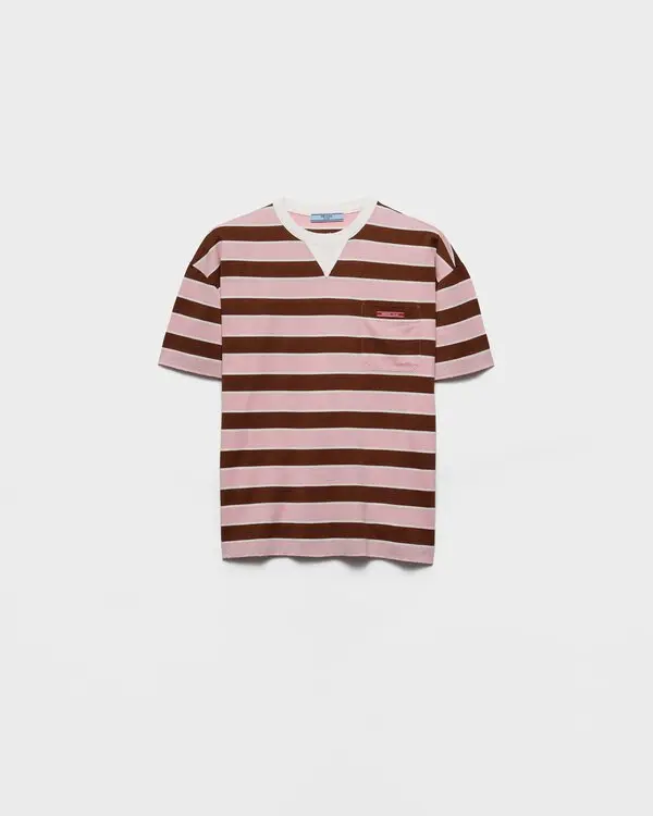 Prada Bayadere Striped Lisle Cotton T-shirt - Alabaster/tobacco