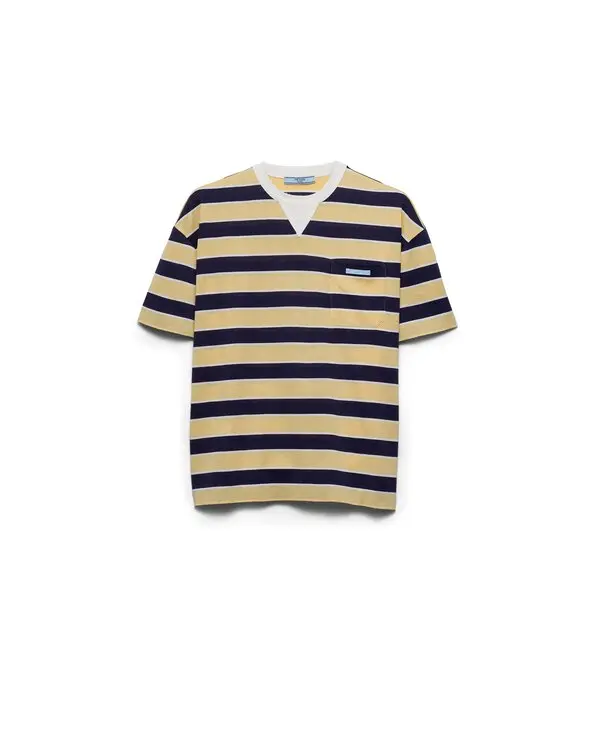Prada Striped Lisle Cotton T-shirt - Blue