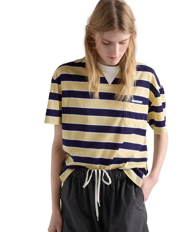 Prada Striped Lisle Cotton T-shirt - Blue