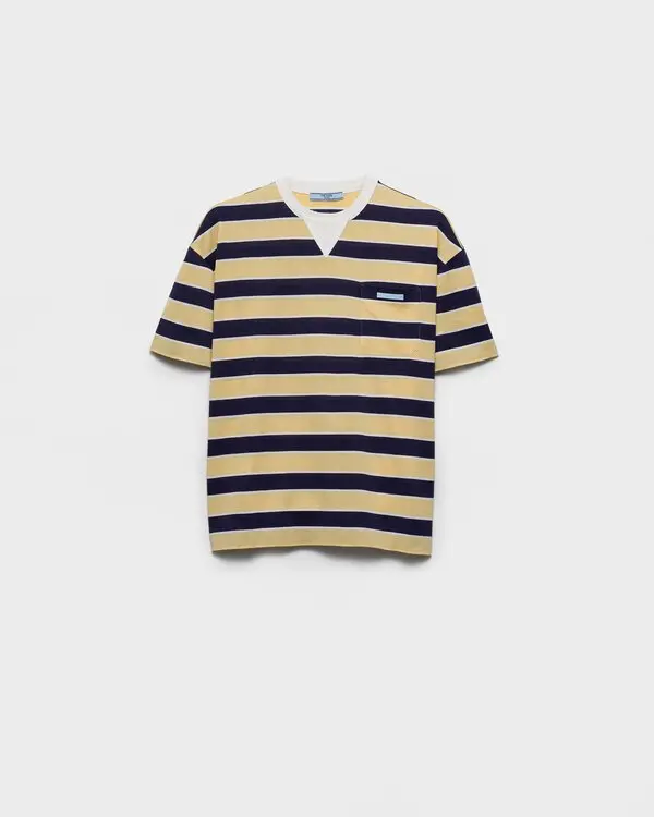 Prada Bayadere Striped Lisle Cotton T-shirt - Blue/cream
