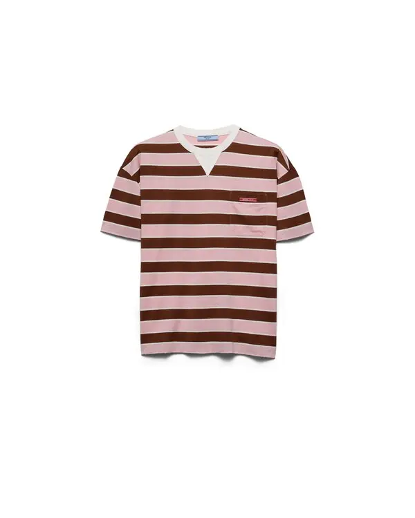 Prada Striped Lisle Cotton T-shirt - Pink