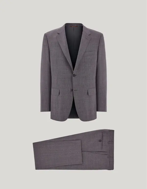Canali Gray And Rust-brown Wool Regular-fit Suit With Prince Of Wales Design - Grey