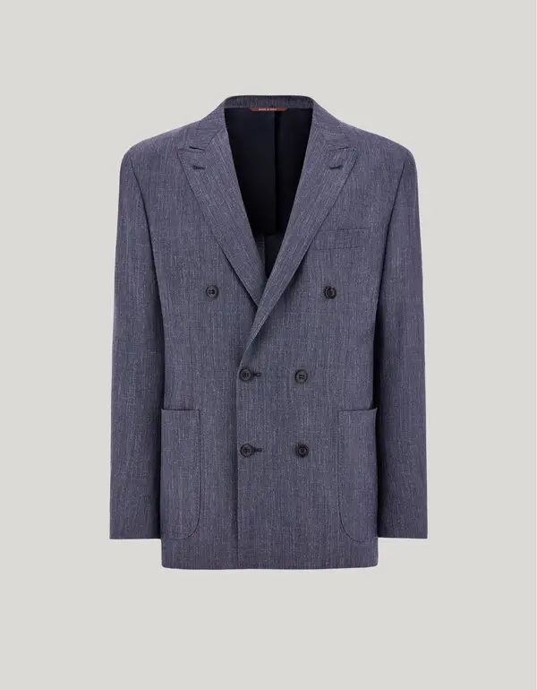 Canali Denim Linen And Wool Modern-fit Jacket - Blue