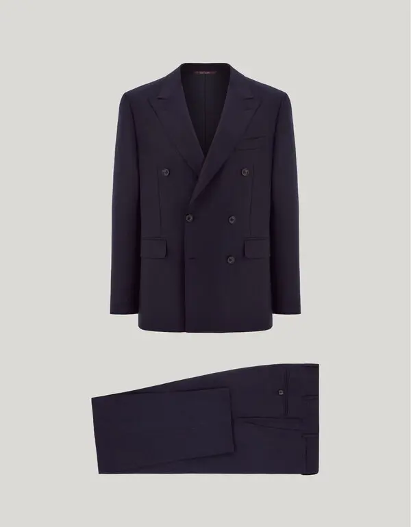 Canali Navy 150's Wool Double-breasted Modern-fit Suit - Blue