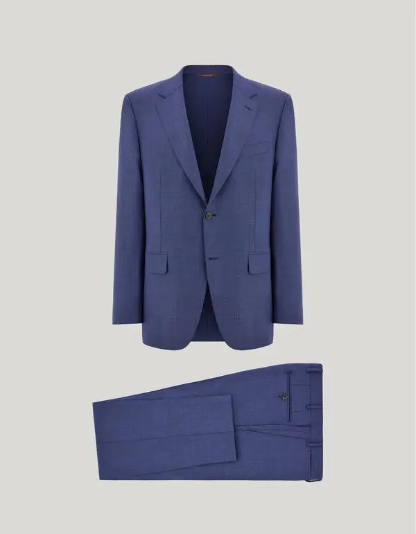 Canali 150's Wool Overcheck Motif Regular-fit Suit - Light Blue